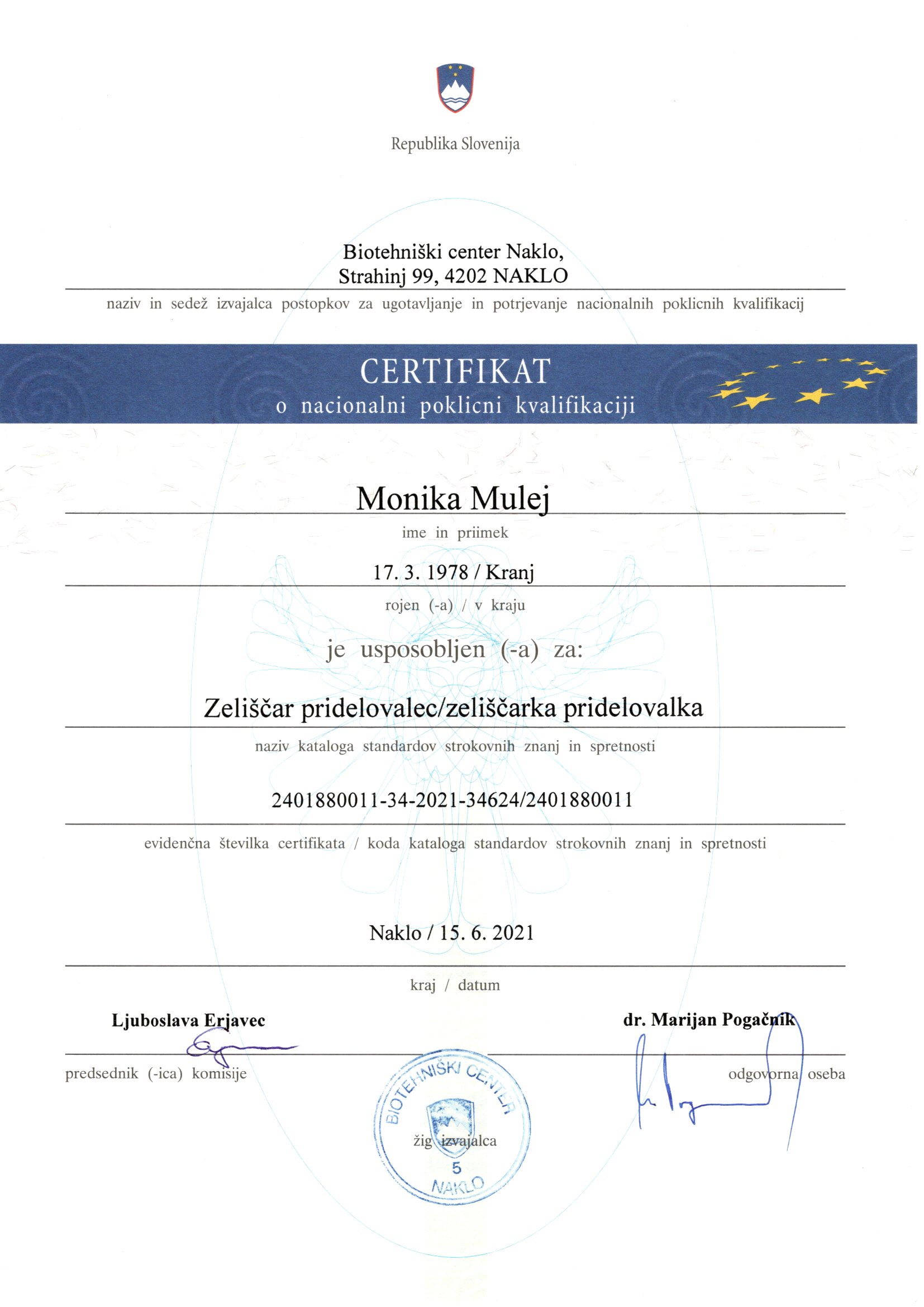 Certificates - Sales of domestic herbs